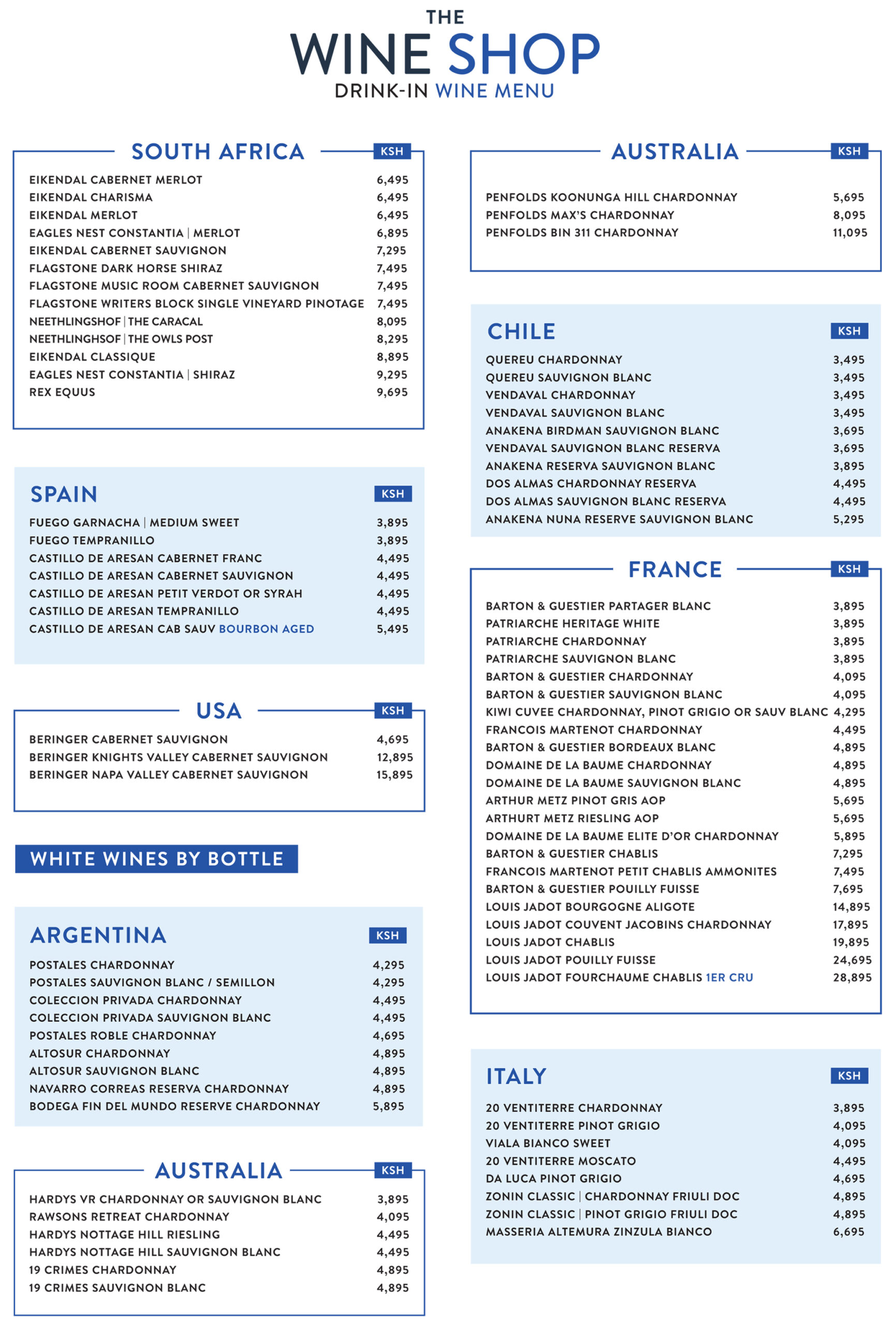 Food & Drink Menu | The Wine Shop Kenya