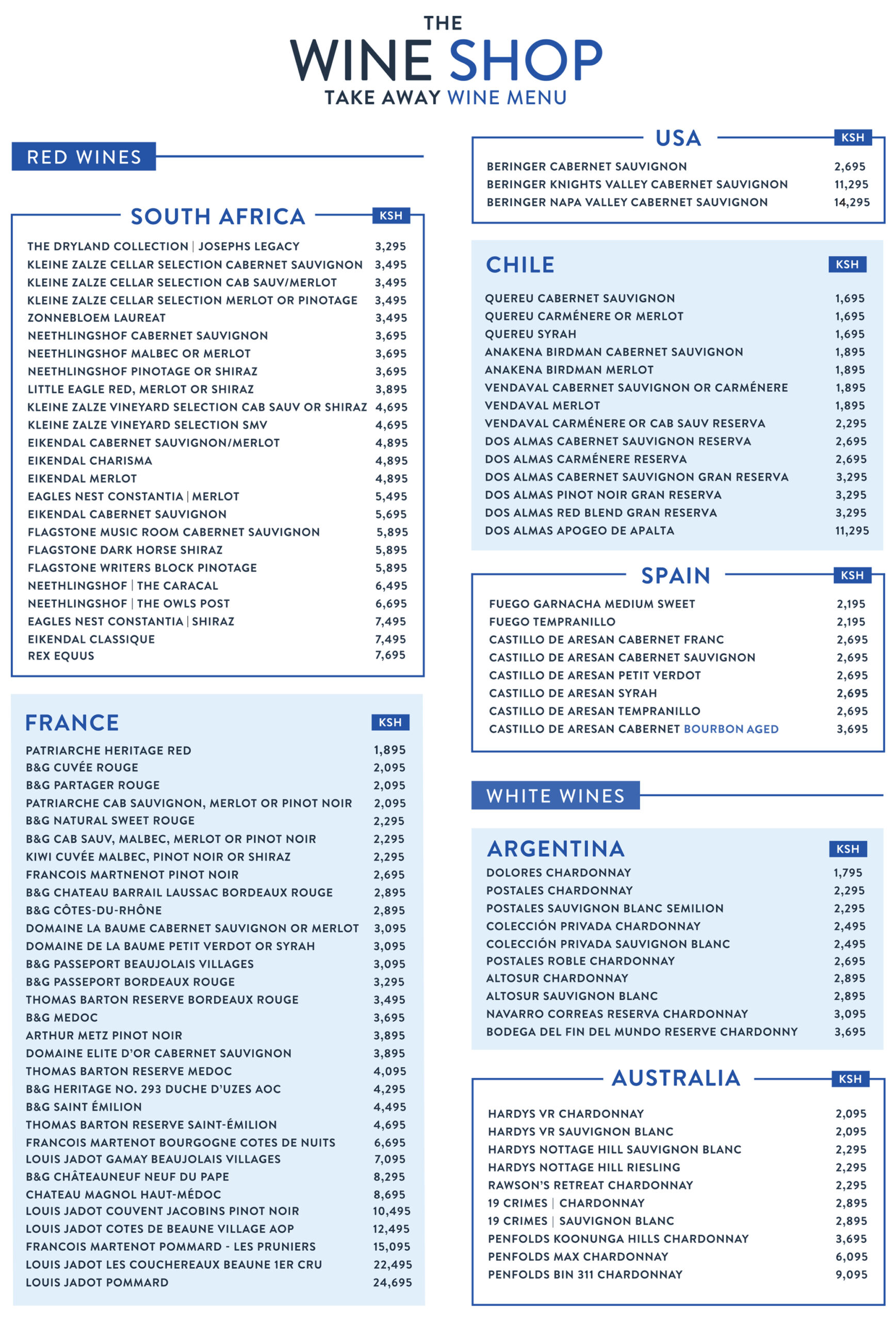 Food & Drink Menu | The Wine Shop Kenya